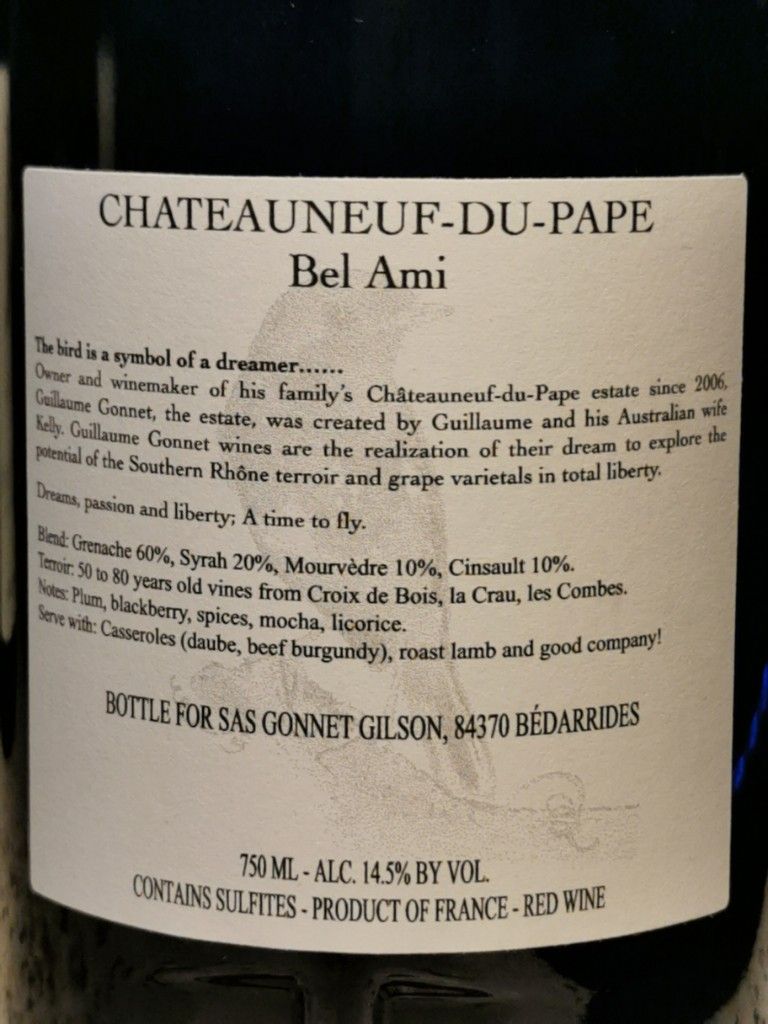 2019 Guillaume Gonnet Châteauneuf-du-Pape Bel Ami, France, Rhône, Southern Rhône, Châteauneuf-du ...