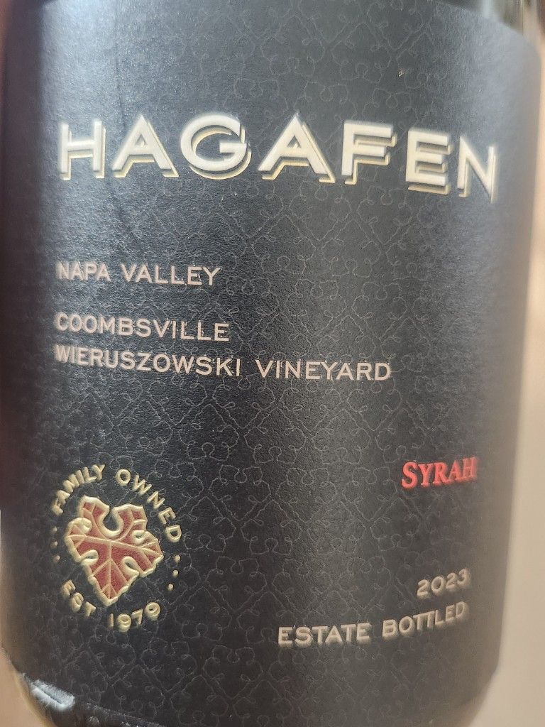 2023 Hagafen Syrah Wieruszowski Vineyard Coombsville, USA, California ...