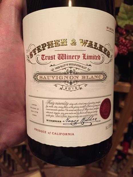 2015 Stephen & Walker Trust Winery Limited Sauvignon Blanc, USA ...