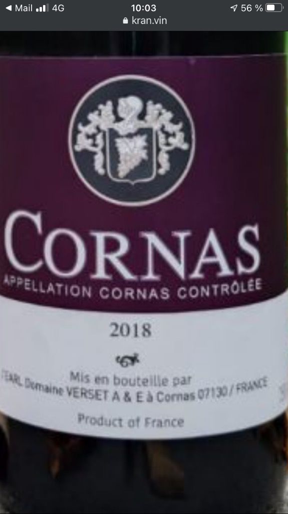2018 Domaine Verset A & E Cornas, France, Rhône, Northern Rhône, Cornas ...