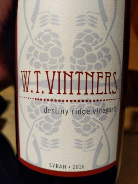 2016 W. T. Vintners Syrah Destiny Ridge Vineyard, USA, Washington ...