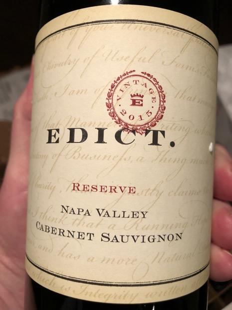 2015 Edict Cabernet Sauvignon Reserve, USA, California, Napa Valley ...