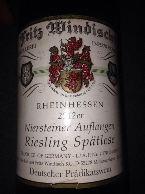 2012 Fritz Windisch Niersteiner Auflangen Riesling Spätlese, Germany ...