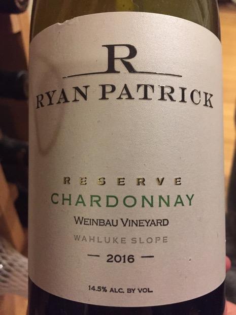 2016 Ryan Patrick Vineyards Chardonnay Reserve, USA, Washington ...