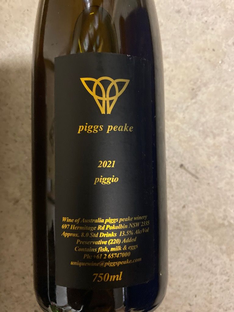 2022 Piggs Peake Pinot Grigio Pinot Piggio, Australia, New South Wales ...