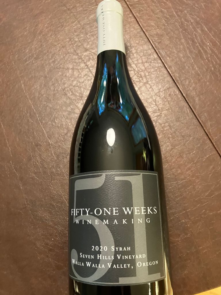 2020 51 Weeks Winemaking Syrah Seven Hills Vineyard, USA, Oregon, Columbia Valley, Walla Walla ...