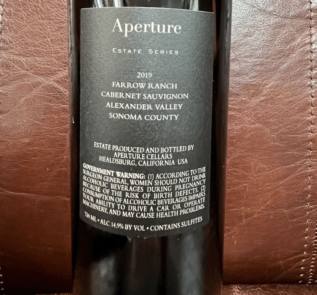 2019 Aperture Cabernet Sauvignon Farrow Ranch, USA, California, Sonoma ...