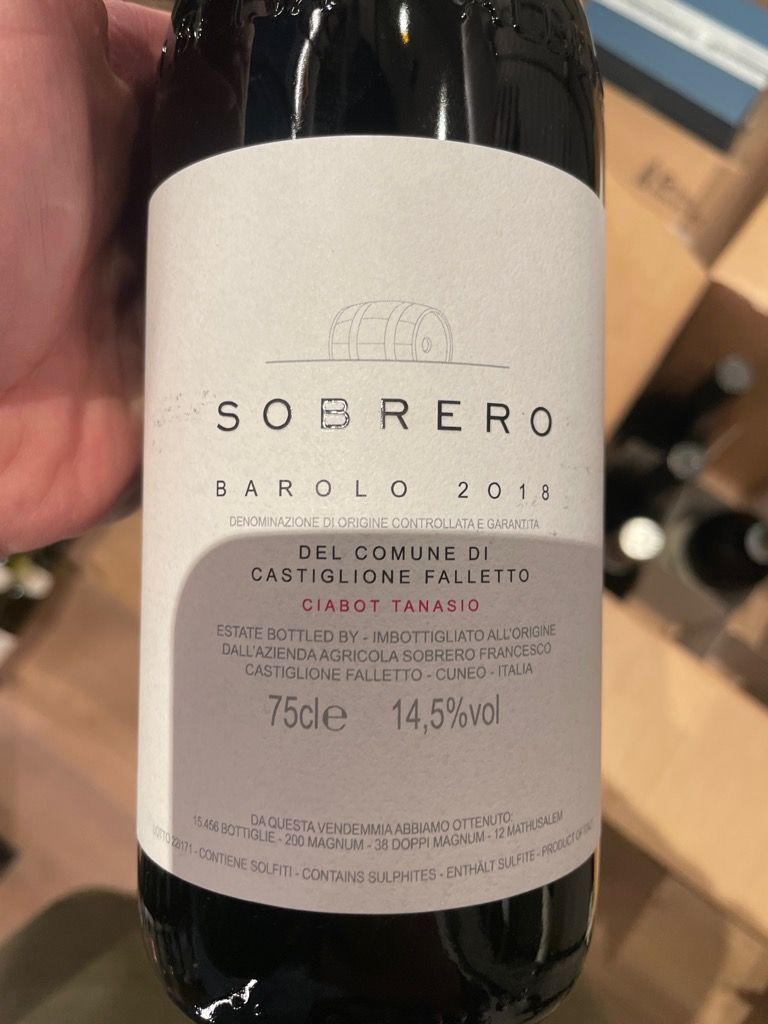 2018 Francesco Sobrero Barolo Ciabot Tanasio, Italy, Piedmont, Langhe ...