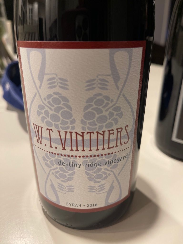2016 W. T. Vintners Syrah Gorgeous Destiny Ridge Vineyard, USA ...