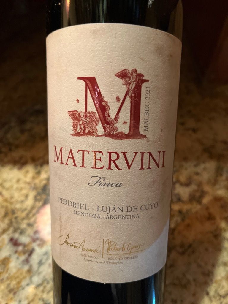 2022 Matervini Malbec Finca, Argentina, Mendoza, Lujan de Cuyo ...