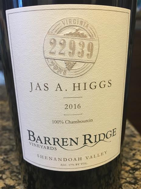 2016 Barren Ridge Chambourcin Jas A. Higgs, USA, Virginia, Shenandoah ...