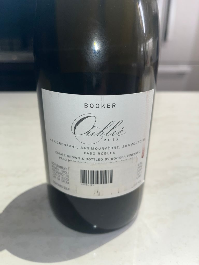 2013 Booker Vineyard Oublie, USA, California, Central Coast, Paso ...