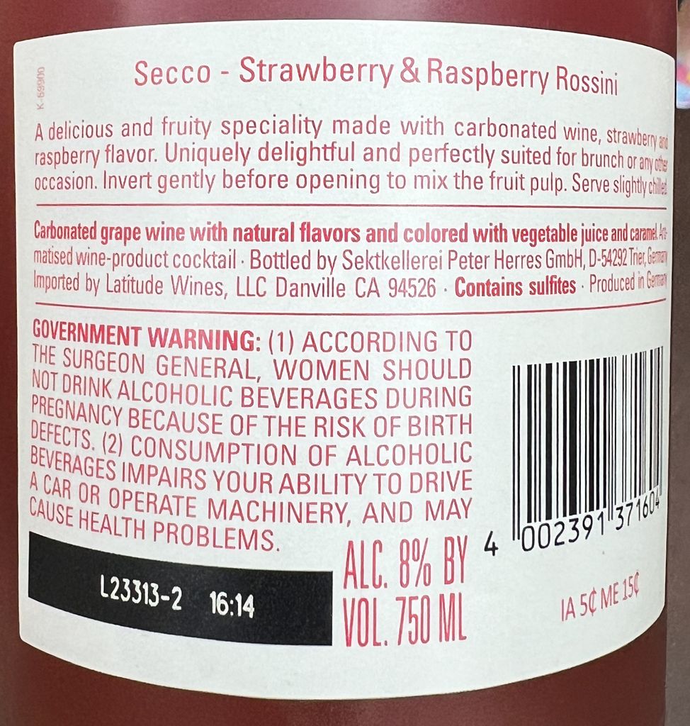 NV Sektkellerei Peter Herres GmbH Secco Strawberry & Raspberry Rossini ...
