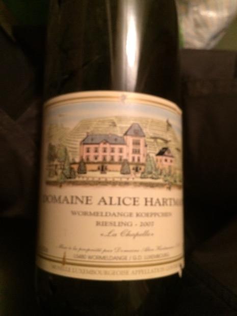 2016 Domaine Alice Hartmann Riesling Sélection du Château Wormeldange ...