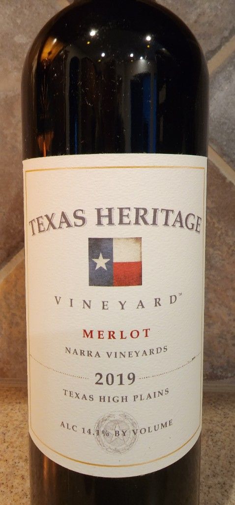 2019 Texas Heritage Vineyards Merlot Narra Vineyards, USA, Texas, Texas ...