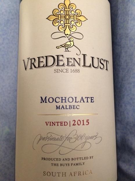 2015 Vrede en Lust Malbec Mocholate Malbec, South Africa, Coastal ...