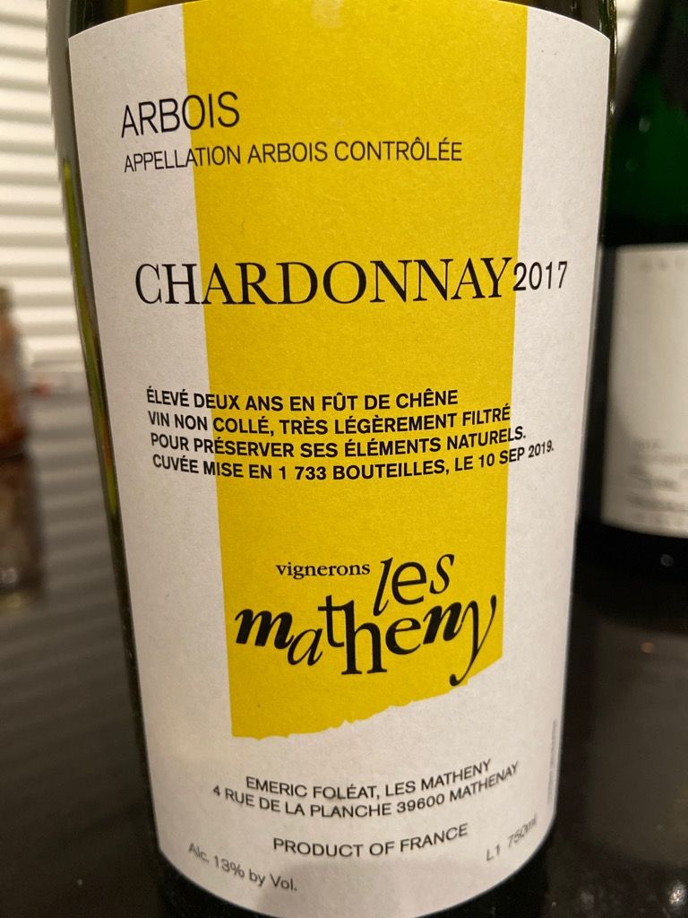 2019 Les Mathény Chardonnay Arbois, France, Jura, Arbois - CellarTracker