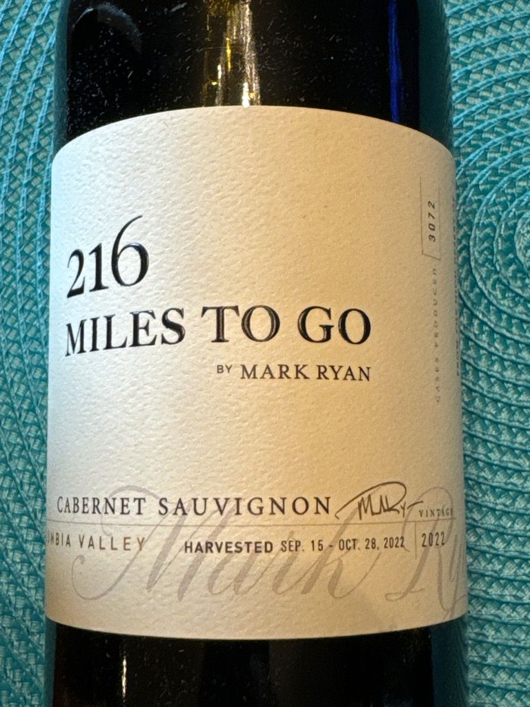 2022 Mark Ryan Cabernet Sauvignon 216 Miles to Go, USA, Washington ...