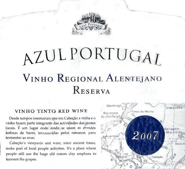 2007 Azul Portugal Vinho Regional Alentejano Reserva, Portugal ...