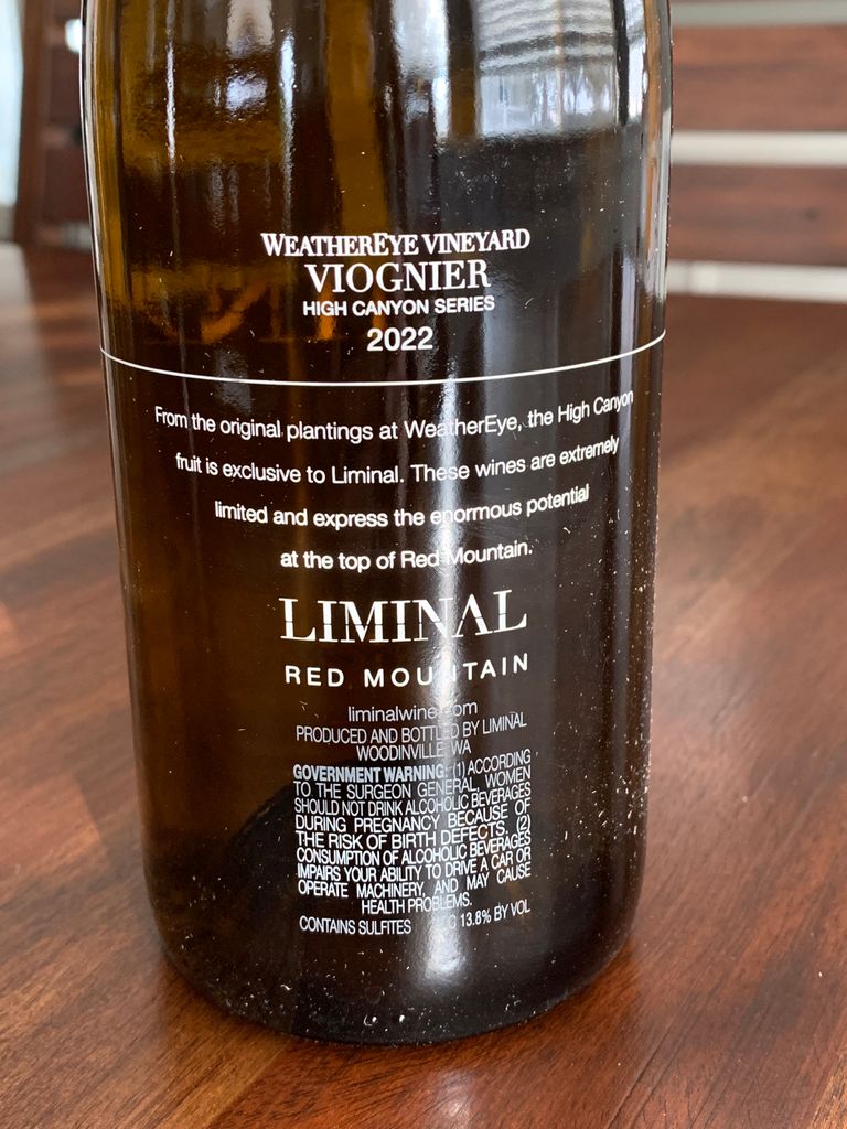 2023 Liminal Winery Viognier High Canyon Series WeatherEye Vineyard ...