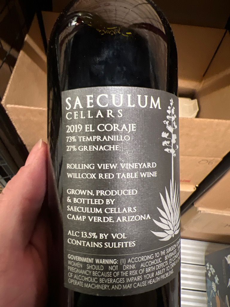 2020 Saeculum Cellars El Coraje Rolling View Vineyard, USA, Arizona ...
