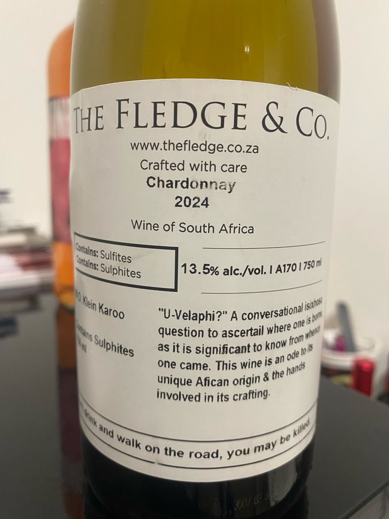 2024 The Fledge & Co Chardonnay U-Velaphi, South Africa, Cape South ...