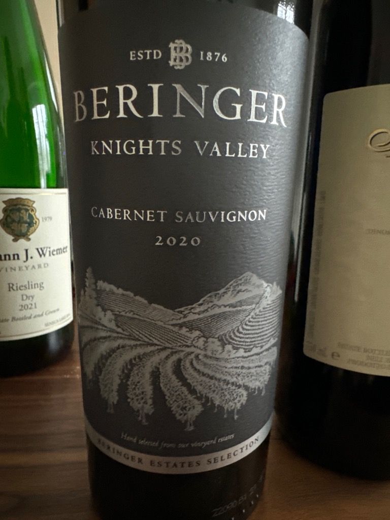 2020 Beringer Vineyards Cabernet Sauvignon Berringer Estates Selection ...