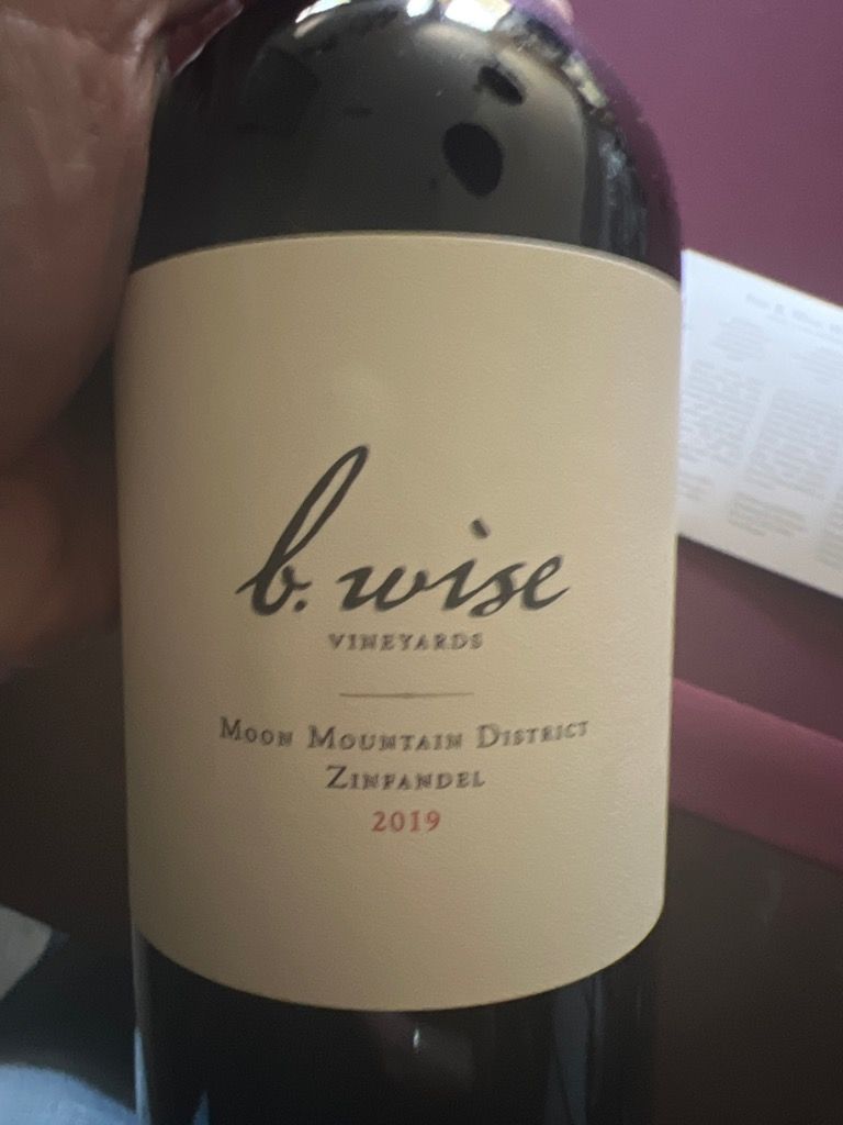 2019 B. Wise Vineyards Zinfandel Moon Mountain District, USA ...