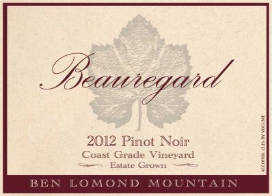 2012 Beauregard Vineyards Pinot Noir Coast Grade Vineyard, USA ...