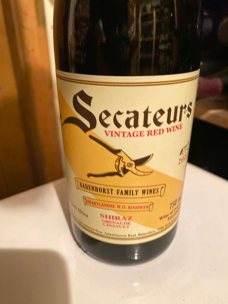 2021 Badenhorst Family Wines Secateurs Cinsault Shiraz Grenache, South ...