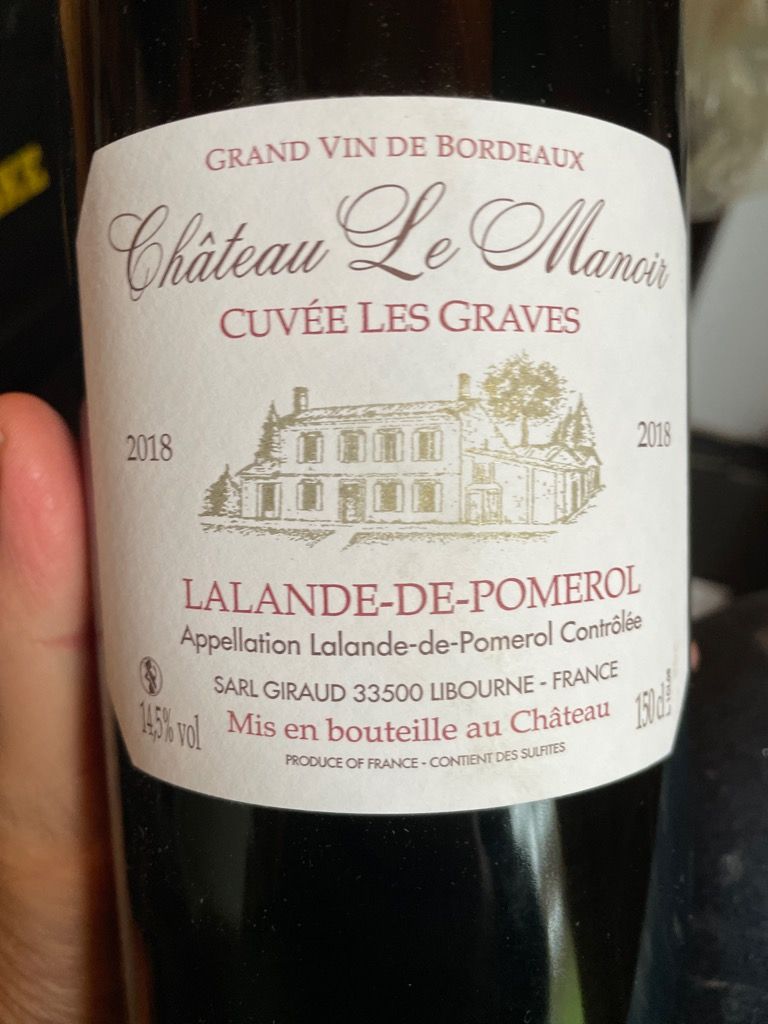 2020 Château Le Manoir Cuvée Les Graves, France, Bordeaux, Libournais ...