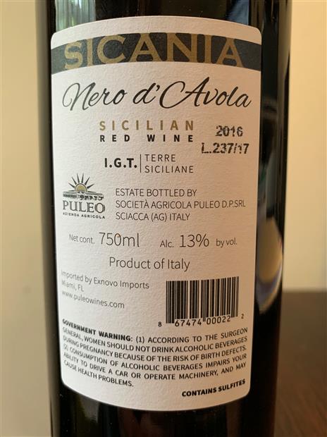 2013 Azienda Vinicola Puleo Nero d'Avola Terre Siciliane Sicania, Italy ...
