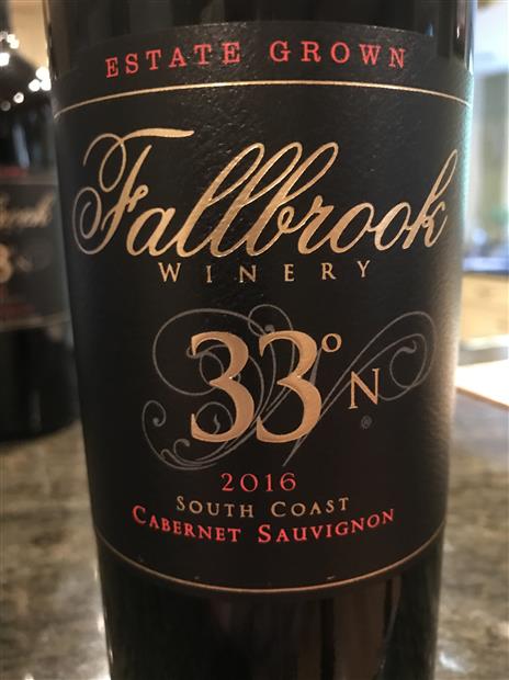 2016 Fallbrook Winery Cabernet Sauvignon 33 degrees N, USA, California ...