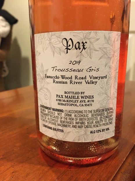 2019 Pax Trousseau Gris Rosé Fanucchi Wood Road Vineyard, USA ...