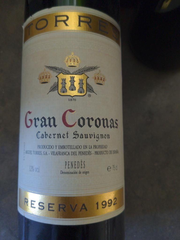 1992 Torres Cabernet Sauvignon Penedès Gran Coronas Reserva, Spain ...