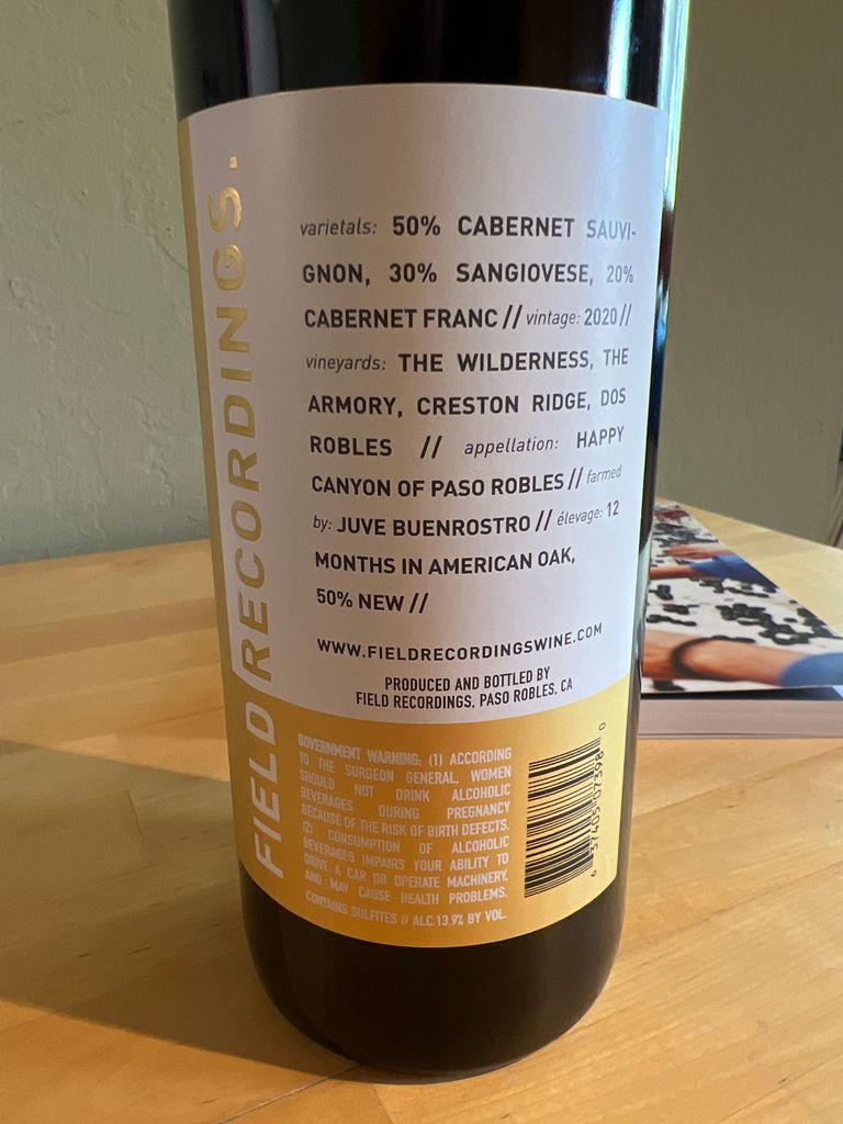 2020 Field Recordings Wine Fiasco, USA, California, Central Coast, Paso ...