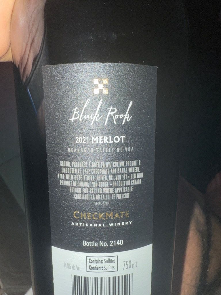2021 Checkmate Artisanal Winery Merlot Black Rook, Canada, British ...