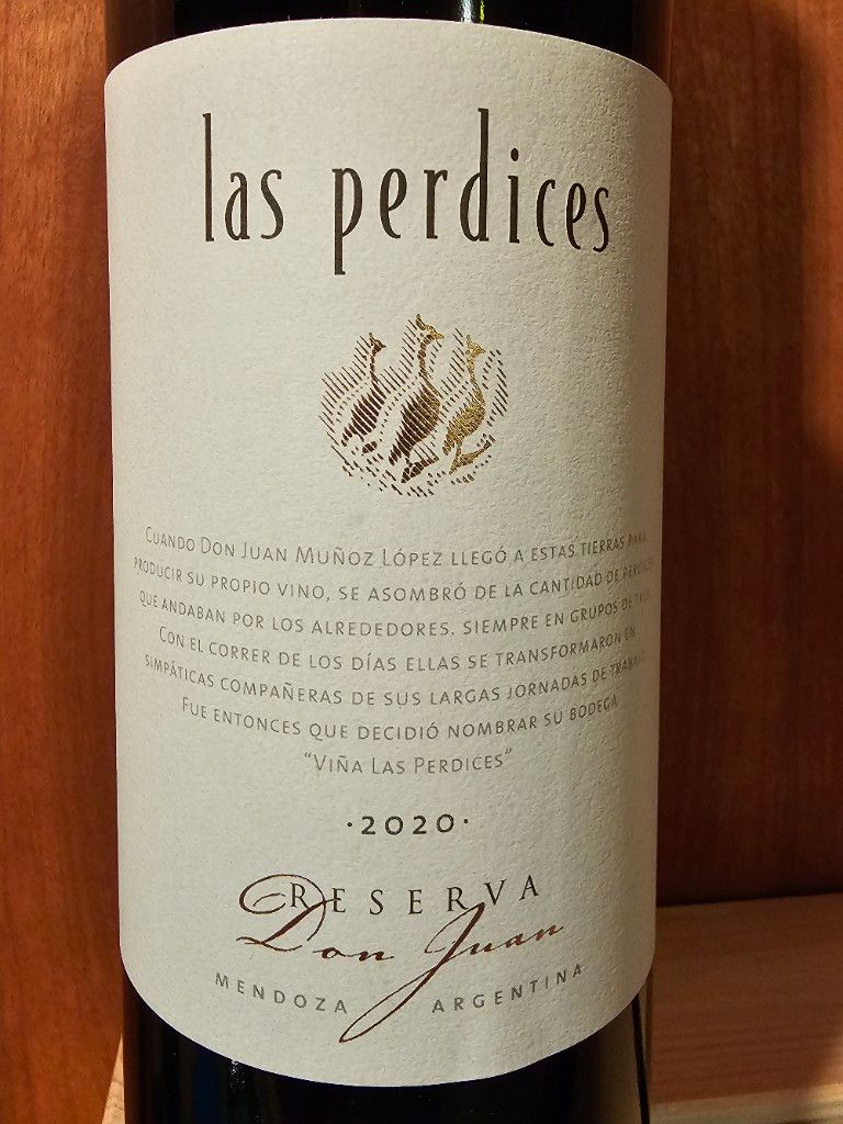 2020 Las Perdices Reserva Don Juan, Argentina, Mendoza, Lujan de Cuyo ...