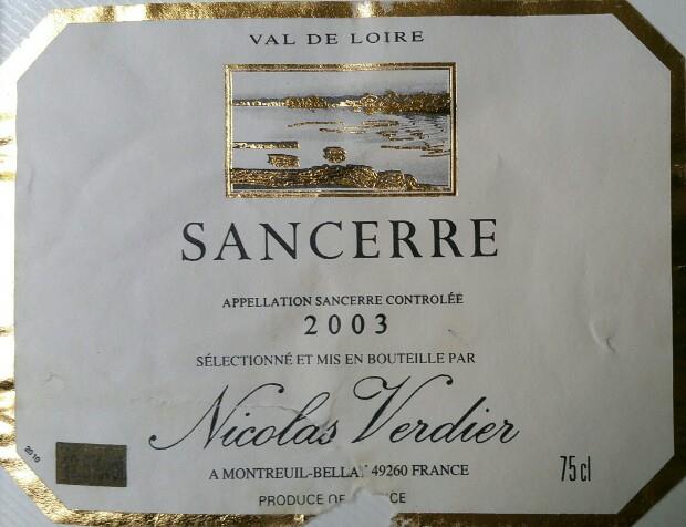 2003 Nicolas Verdier Sancerre, France, Loire Valley, Upper Loire ...