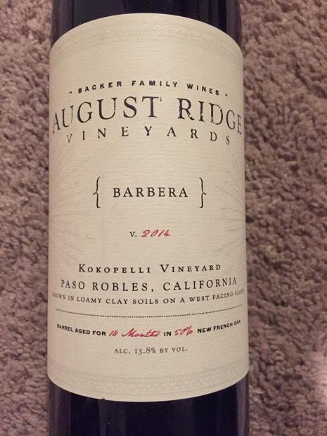 2014 August Ridge Barbera, USA, California, Central Coast, Paso Robles ...