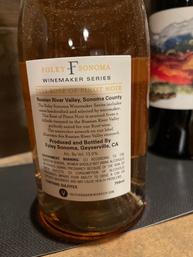 2021 Foley Sonoma Rosé of Pinot Noir, USA, California, Sonoma County ...
