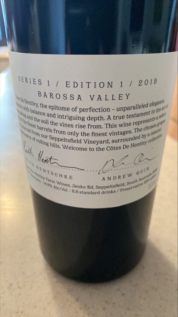 2018 Hentley Farm Côtes de Hentley Seppeltsfield, Australia, South ...