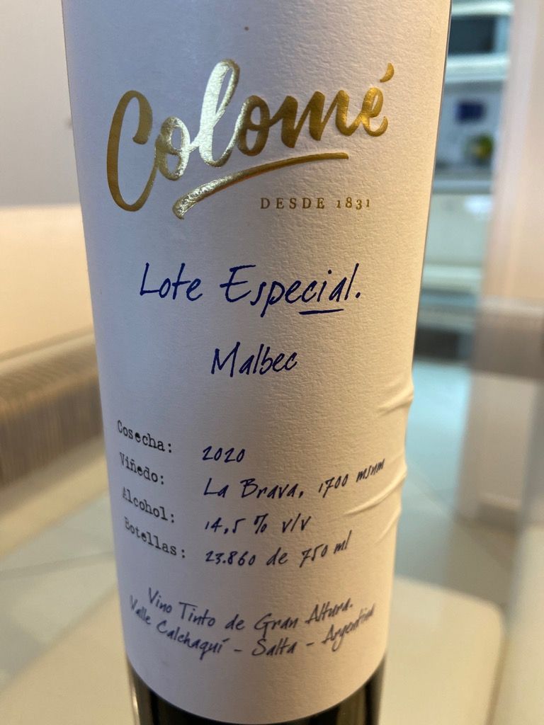 2022 Bodega Colomé Malbec Lote Especial La Brava, 1700m, Argentina, Valles Calchaquíes, Salta ...