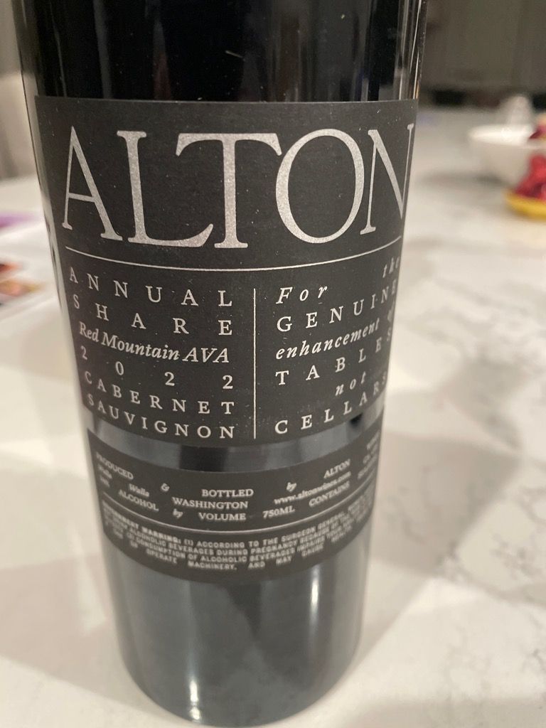 2022 Alton Wines Cabernet Sauvignon Annual Share Shaw Vineyard, USA ...