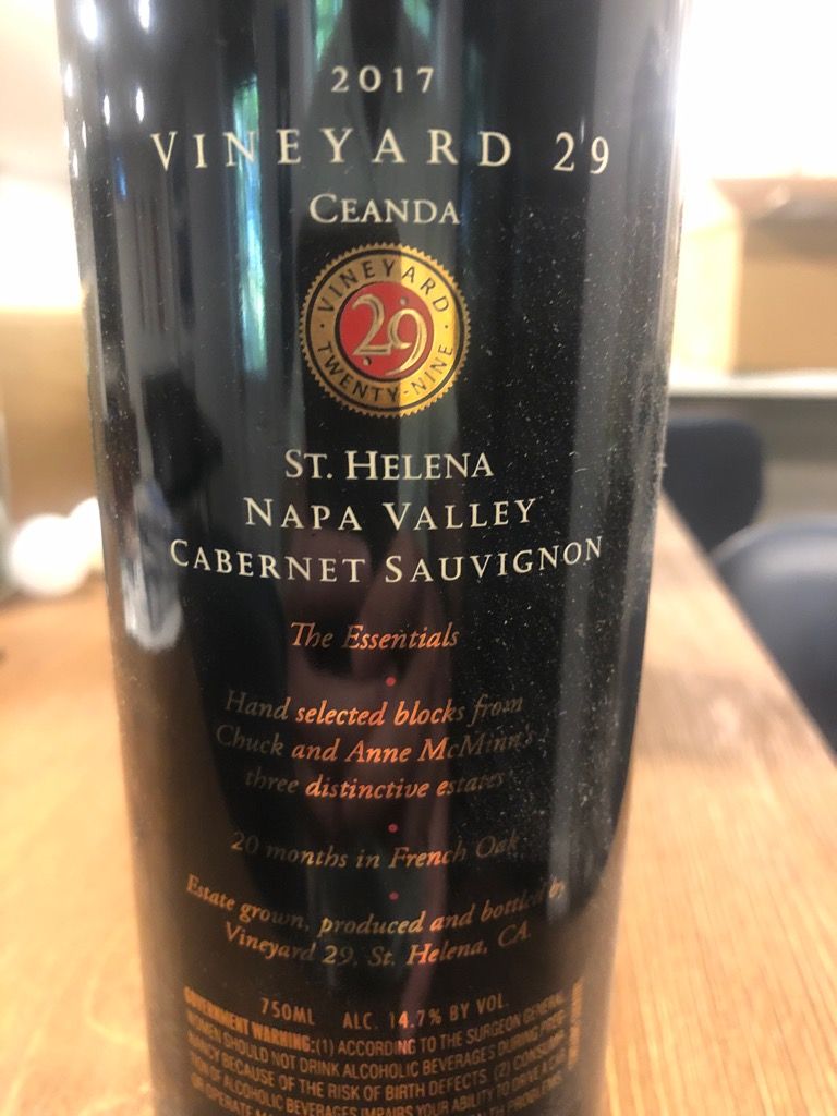 2017 Vineyard 29 Cabernet Sauvignon Estate Ceanda, USA, California ...