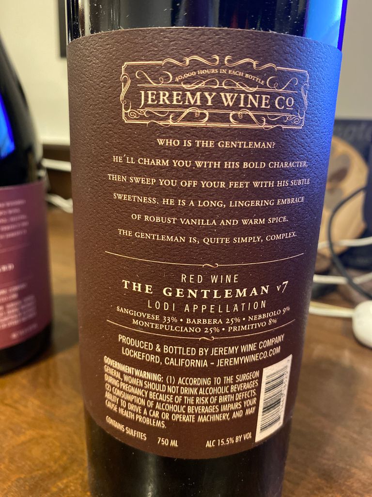 NV Jeremy Wine Company The Gentleman v7, USA, California, Central ...