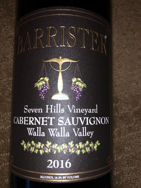 2016 Barrister Winery Cabernet Sauvignon Seven Hills Vineyard, USA, Washington, Columbia Valley ...