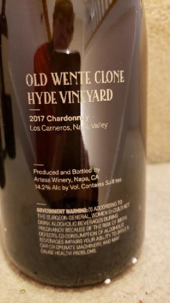 2017 Artesa Chardonnay Old Wente Clone Hyde Vineyard, USA, California ...