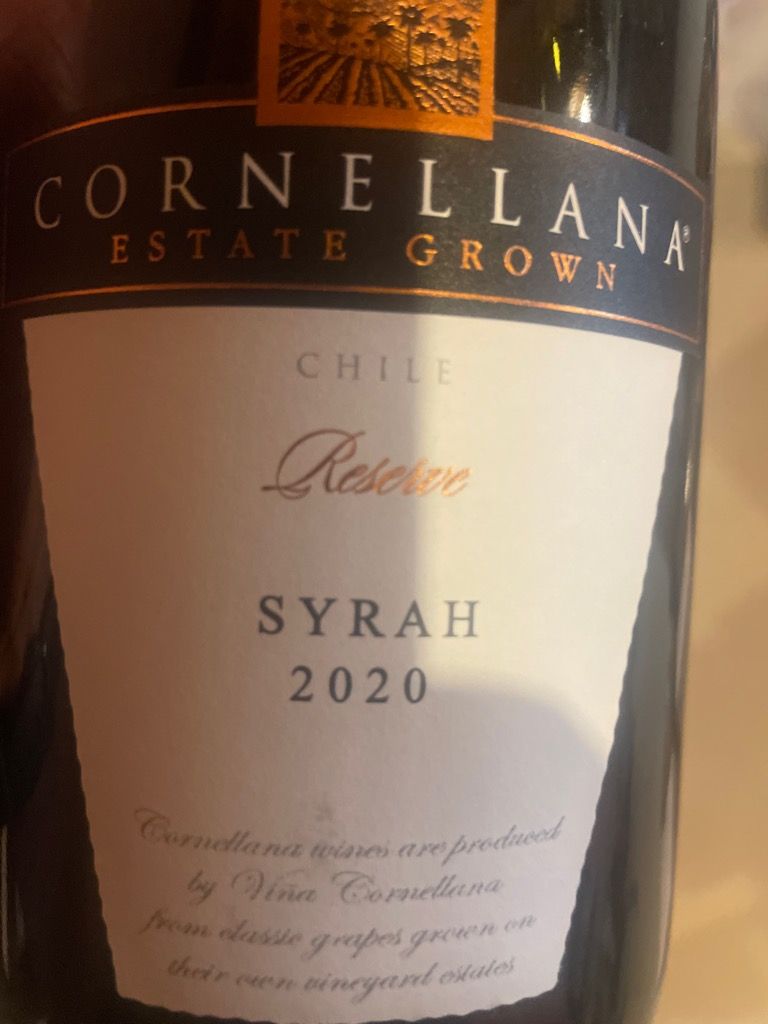 2020 Cornellana Shiraz Reserva, Chile, Rapel Valley, Cachapoal Valley ...