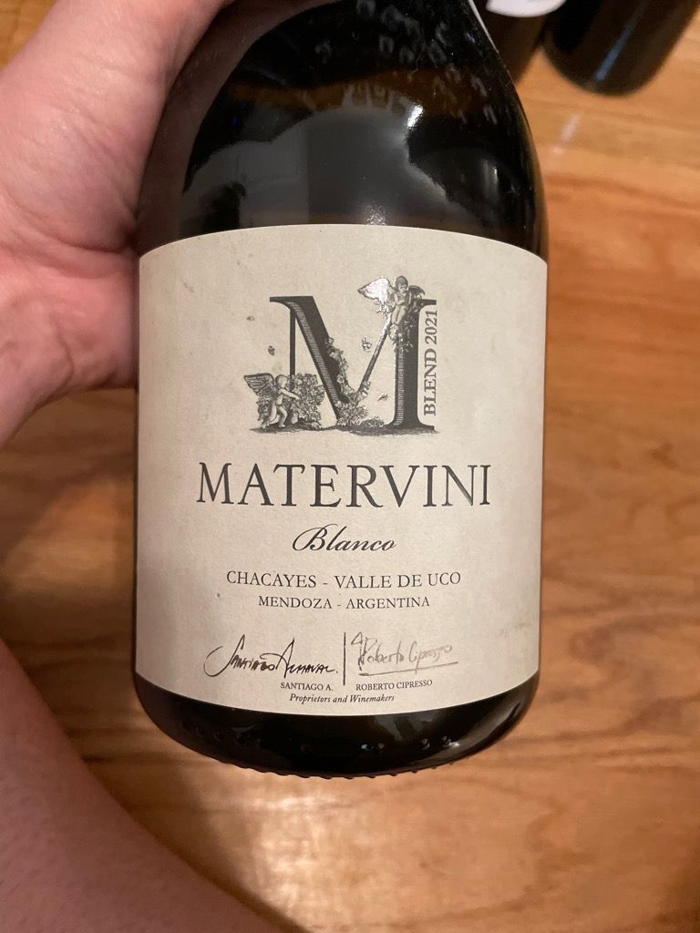 2022 Matervini Blanco, Argentina, Mendoza, Valle de Uco, Chacayes ...